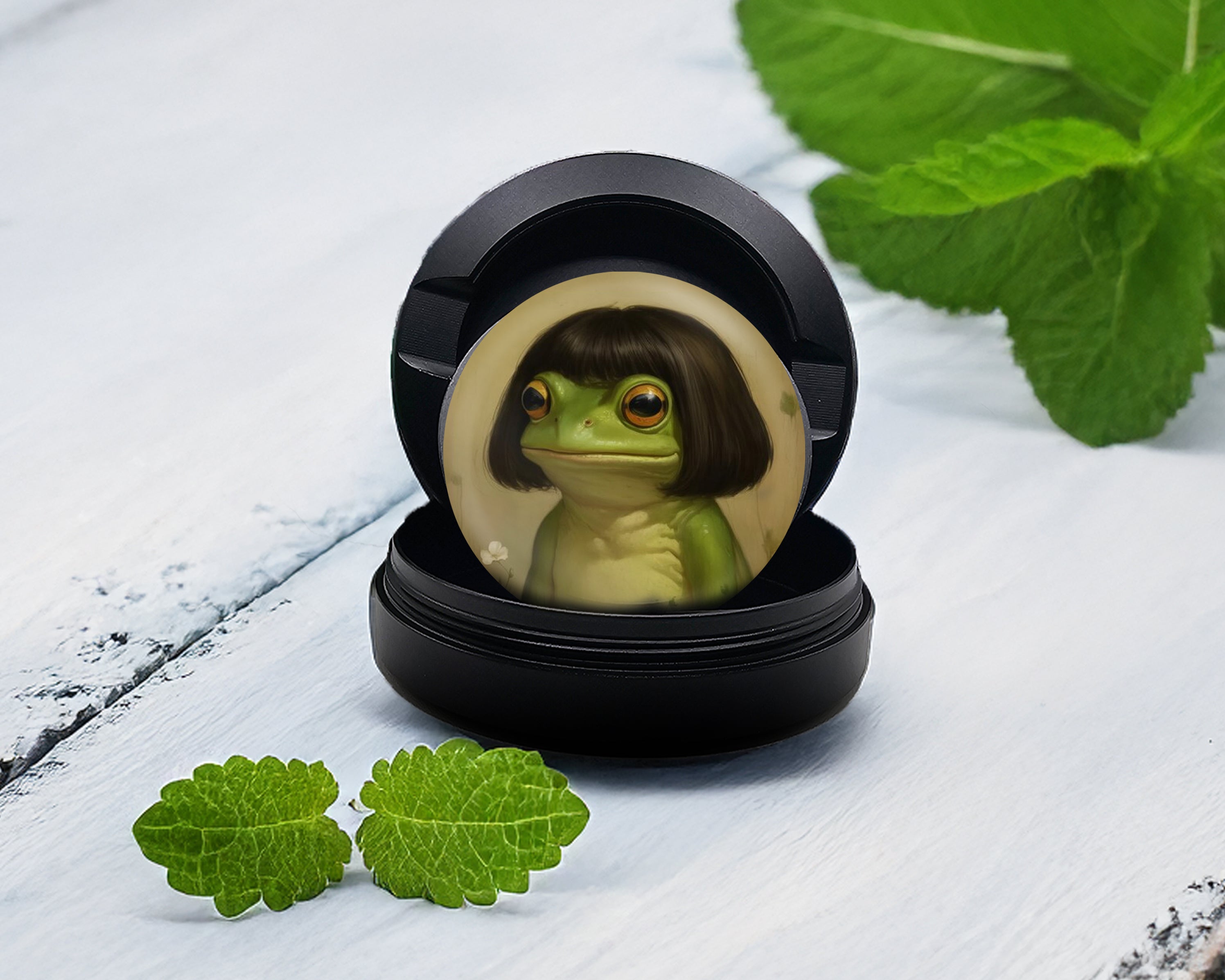 Cute Frog with Bob Haircut Meme Aluminum Zyn Pouch Storage Container ...